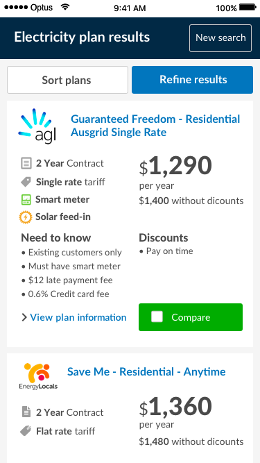 UX and UI Design of the Energy Made Easy Comparison flow - Good Design